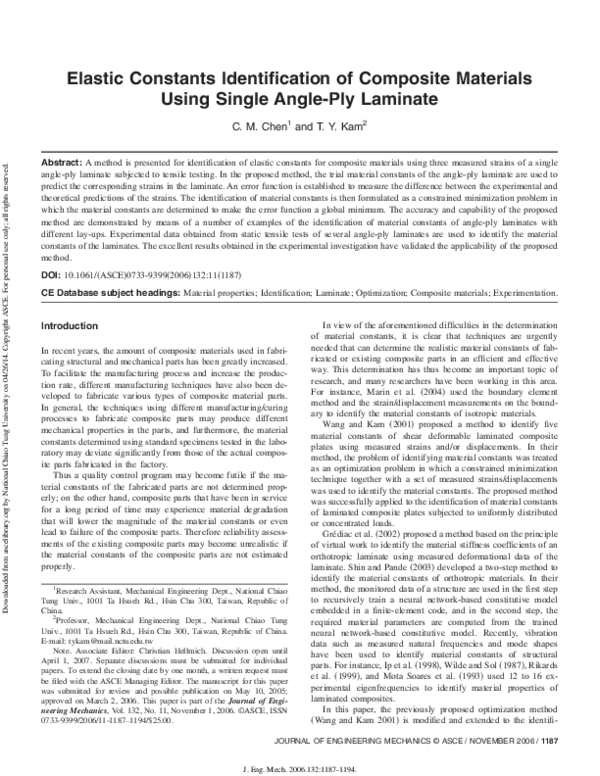 (PDF) Elastic Constants Identification of Composite Materials Using Single Angle-Ply Laminate