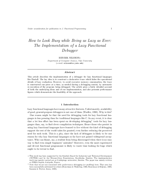 (PDF) How to look busy while being as lazy as ever: the Implementation of a lazy functional debugger