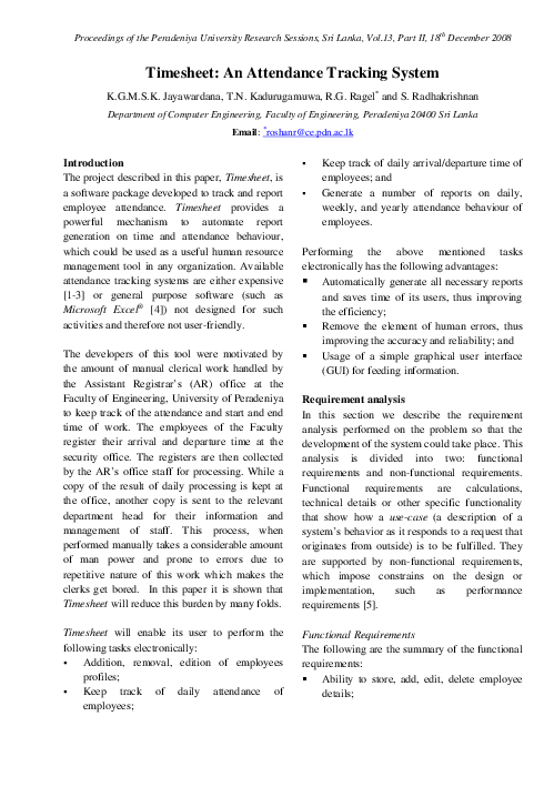 (PDF) Timesheet: An Attendance Tracking System