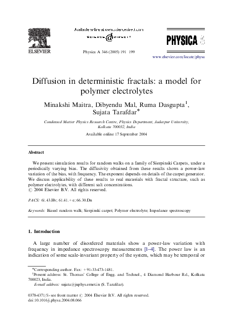 (PDF) Diffusion in deterministic fractals: a model for polymer electrolytes