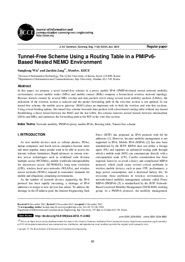 Pdf Tunnel Free Scheme Using A Routing Table In A Pmipv6 Based Nested Nemo Environment