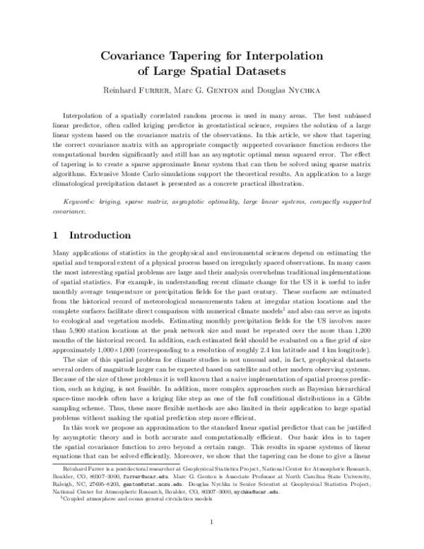 Pdf Covariance Tapering For Interpolation Of Large Spatial Datasets