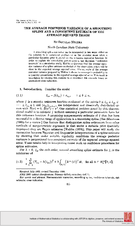 (PDF) The Average Posterior Variance of a Smoothing Spline and a Consistent Estimate of the ...