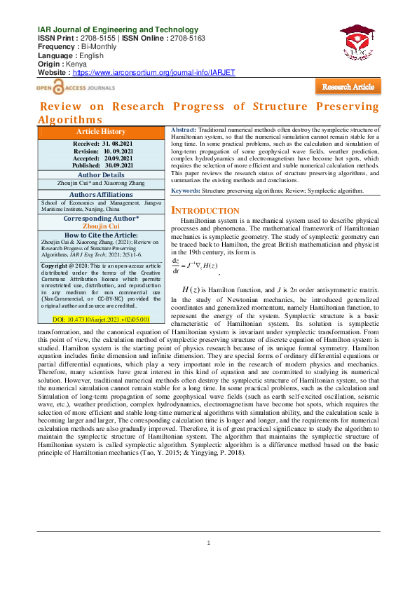 Pdf Review On Research Progress Of Structure Preserving Algorithms Iar Consortium