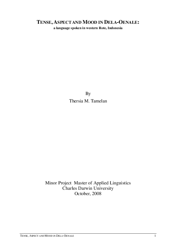 (PDF) Tense, aspect and mood in Dela-Oenale: A language spoken in western Rote, Indonesia.