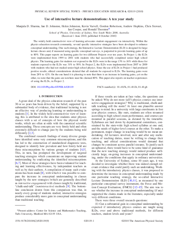 (PDF) Use of interactive lecture demonstrations: A ten year study