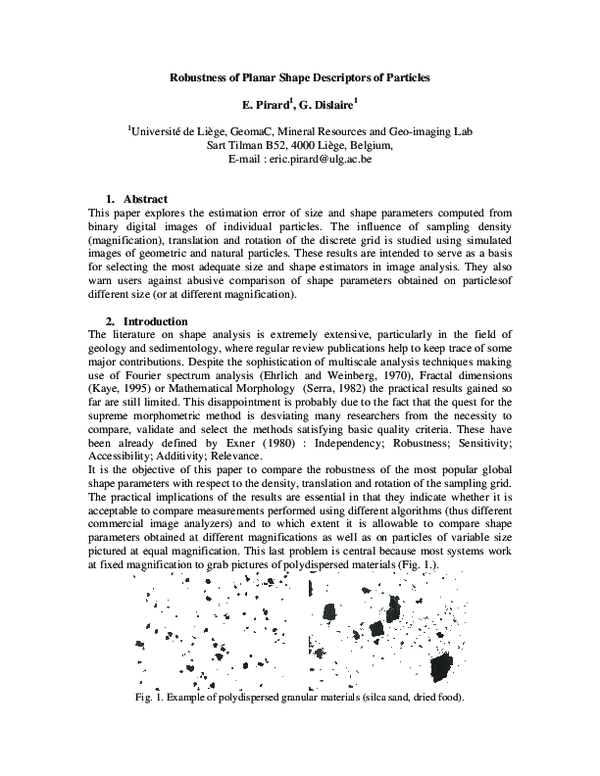 (PDF) Robustness of Planar Shape Descriptors of Particles