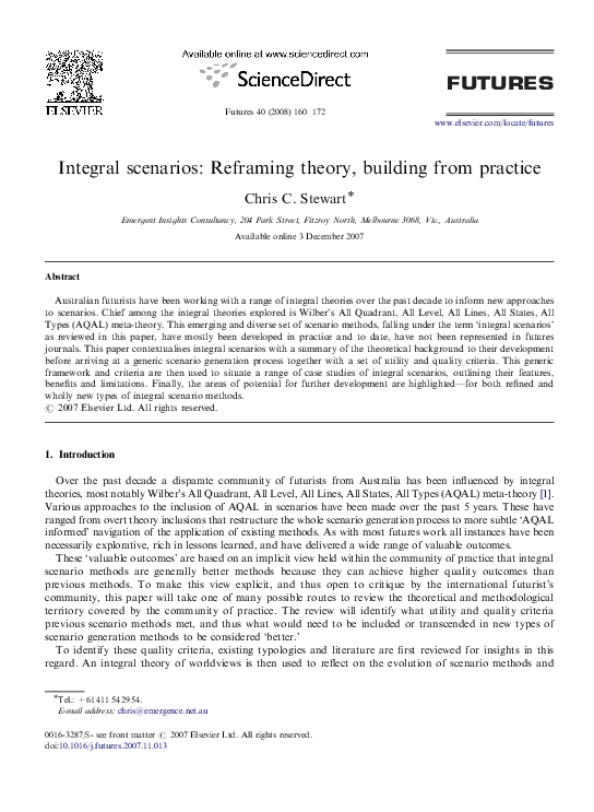 (PDF) Integral scenarios: Reframing theory, building from practice