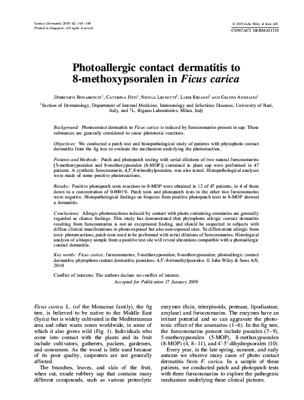 Photoallergic contact dermatitis to 8-methoxypsoralen in Ficus carica