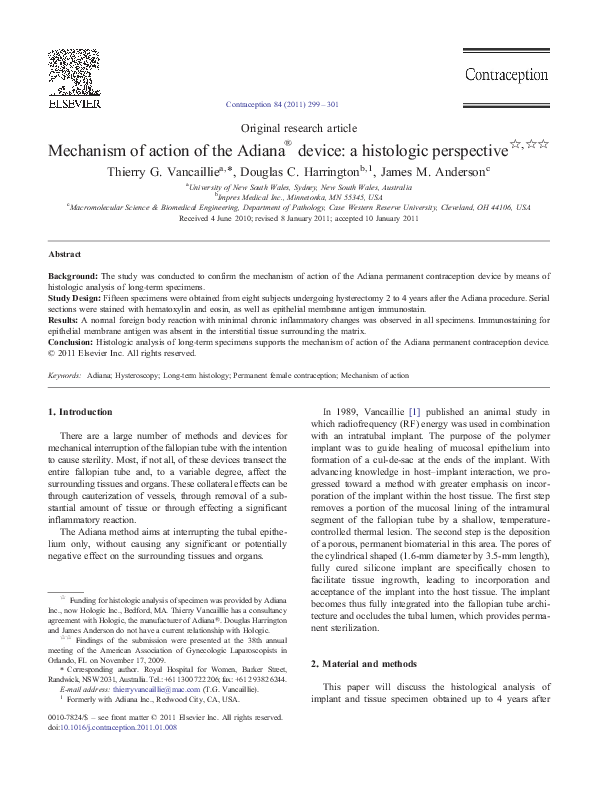 (PDF) Mechanism of action of the Adiana® device: a histologic perspective