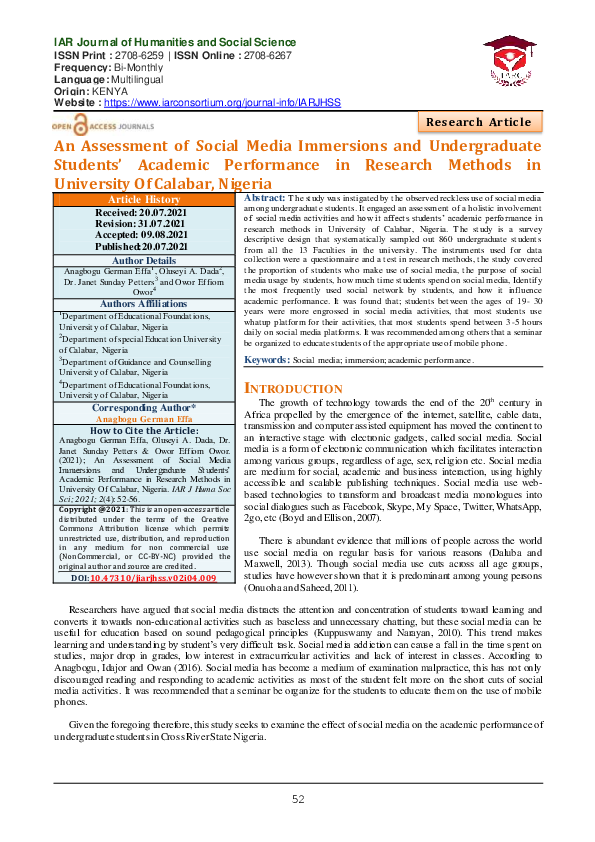 (PDF) An Assessment of Social Media Immersions and Undergraduate ...