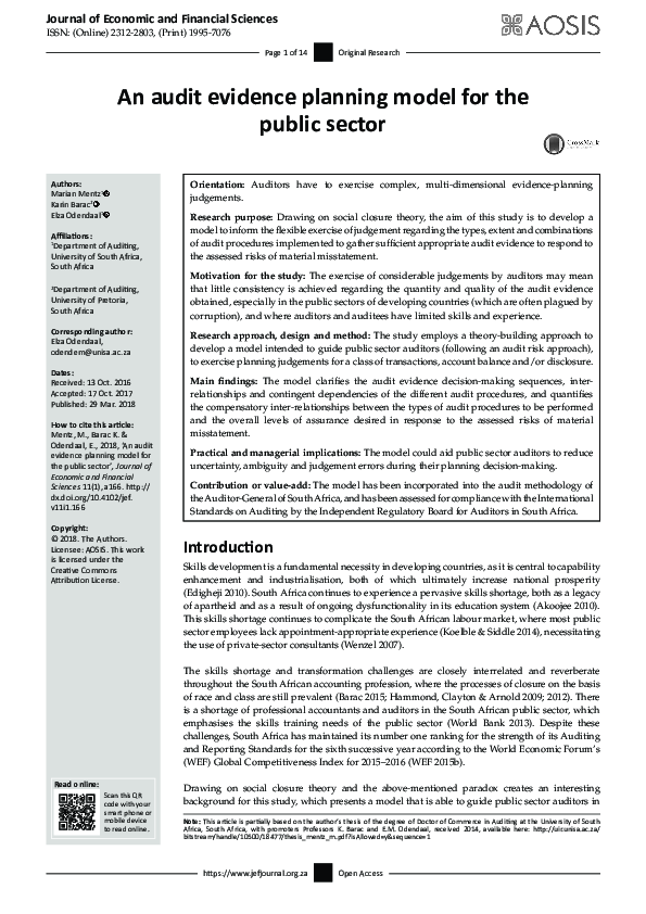 (PDF) Audit Evidence Planning Model for Public Sector