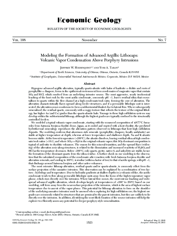 (PDF) Hedenquist_and_Taran_2013- Modeling the Formation of Advanced ...