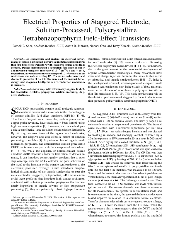 (PDF) Electrical Properties of Staggered Electrode, Solution-Processed ...