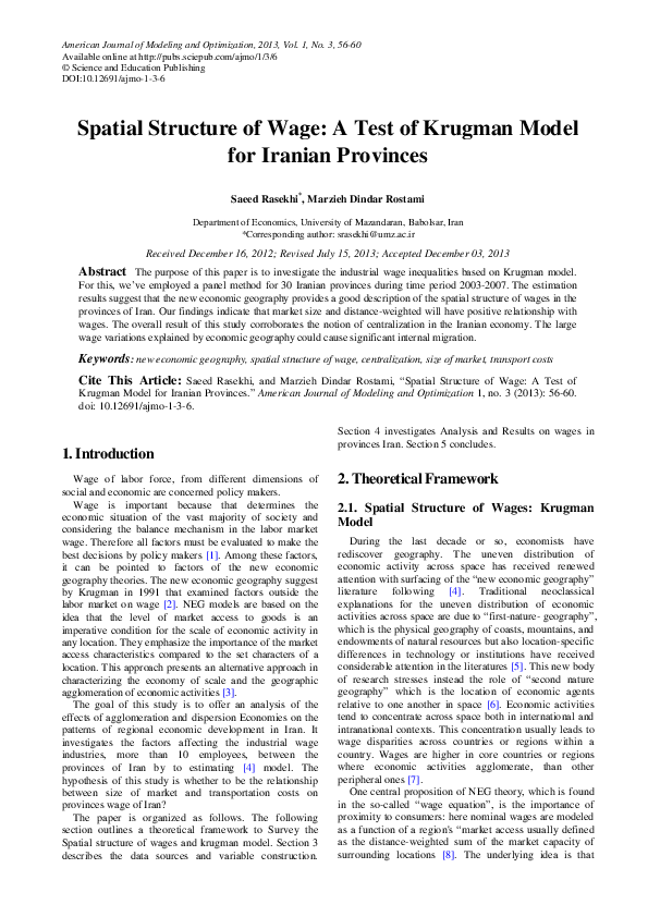 (PDF) Spatial Structure of Wage: A Test of Krugman Model for Iranian ...