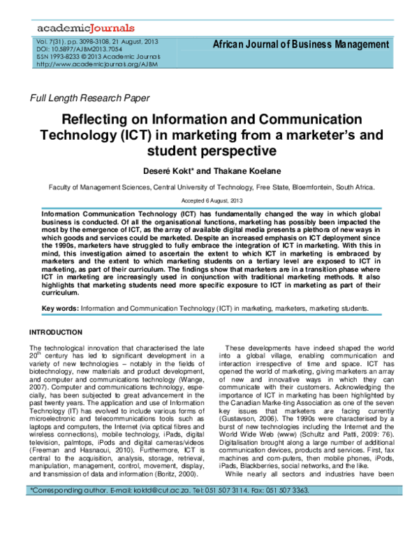 (PDF) Reflecting on Information and Communication Technology (ICT) in ...