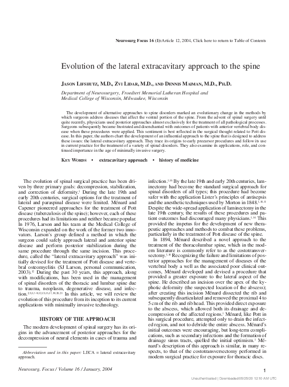 (PDF) Evolution of the lateral extracavitary approach to the spine