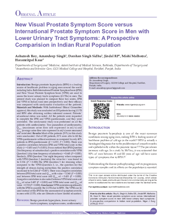 (PDF) New Visual Prostate Symptom Score versus International Prostate ...