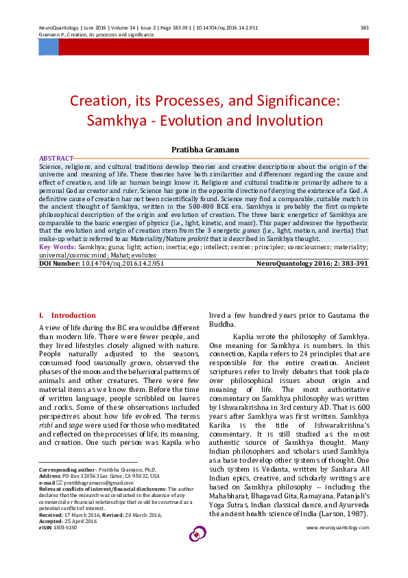 (PDF) Creation, Its Processes, and Significance (Samkhya Evolution and ...