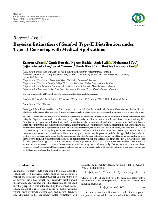 Pdf Bayesian Estimation Of Gumbel Type Ii Distribution Under Type Ii Censoring With Medical
