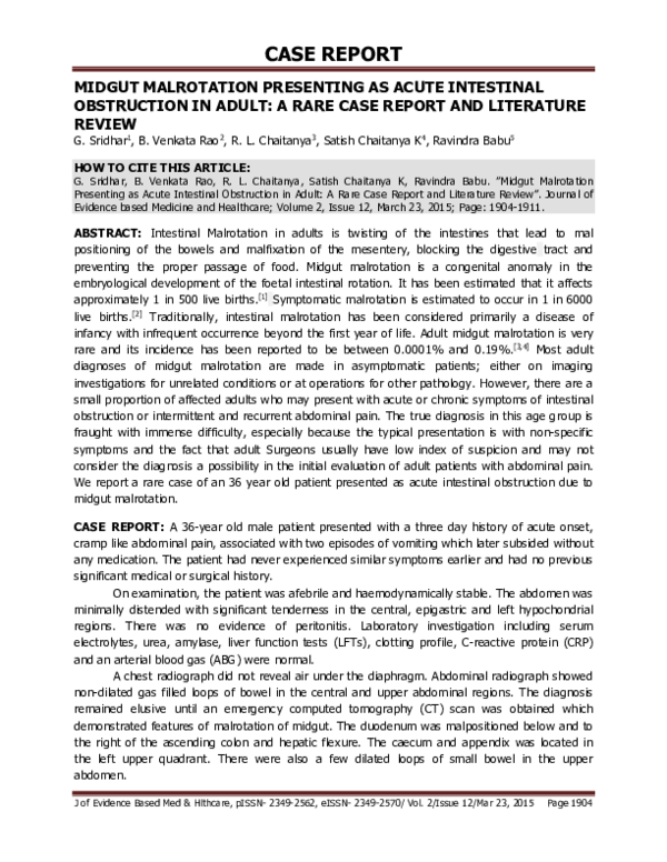 (PDF) Midgut Malrotation Presenting as Acute Intestinal Obstruction in ...