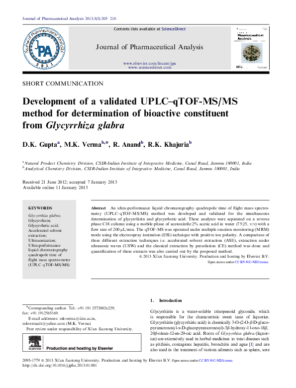 (PDF) Development of a validated UPLC–qTOF-MS/MS method for determination of bioactive ...