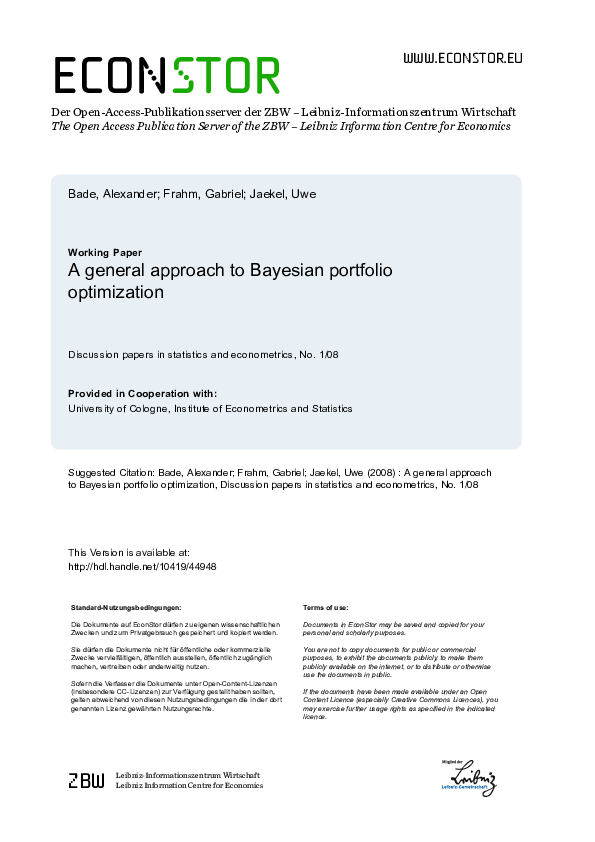 (PDF) A general approach to Bayesian portfolio optimization