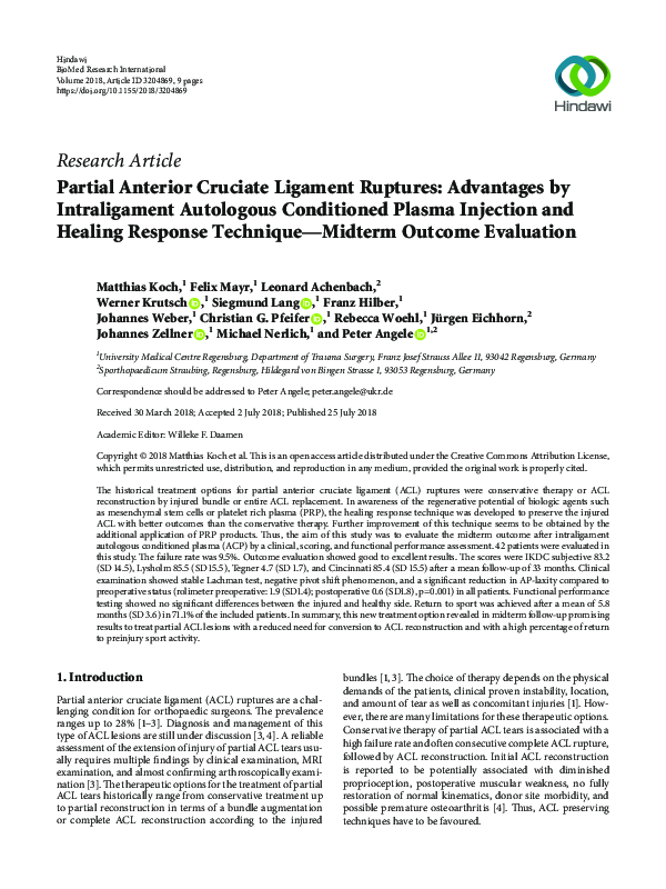 (PDF) Partial Anterior Cruciate Ligament Ruptures: Advantages by ...
