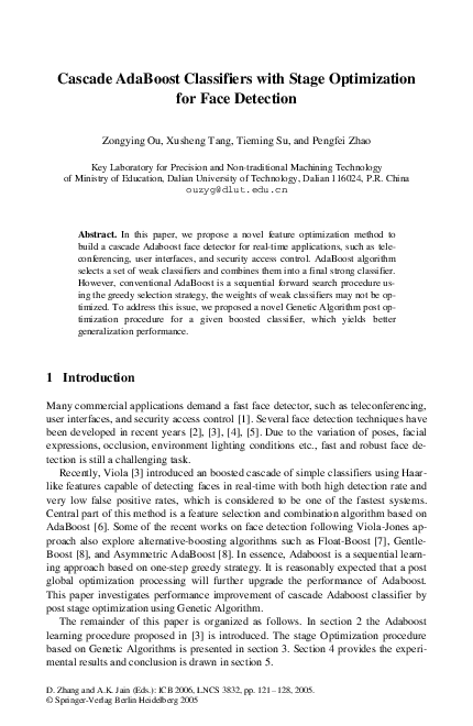 (PDF) Cascade AdaBoost Classifiers with Stage Optimization for Face ...