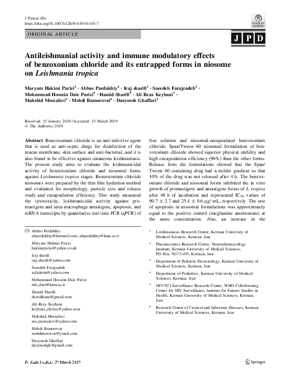 (PDF) Antileishmanial activity and immune modulatory effects of ...