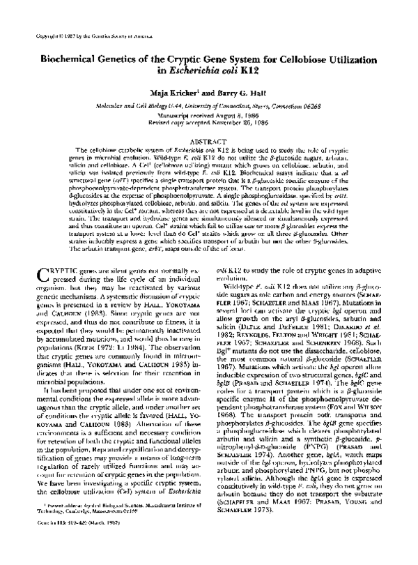 (PDF) Biochemical genetics of the cryptic gene system for cellobiose ...