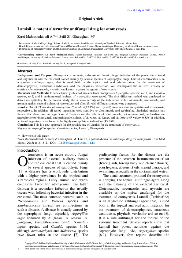 (PDF) Lamisil, a potent alternative antifungal drug for otomycosis