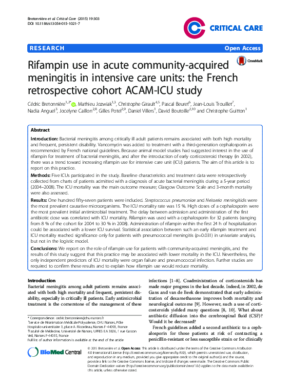 (PDF) Rifampin in Community-Acquired Meningitis ICU
