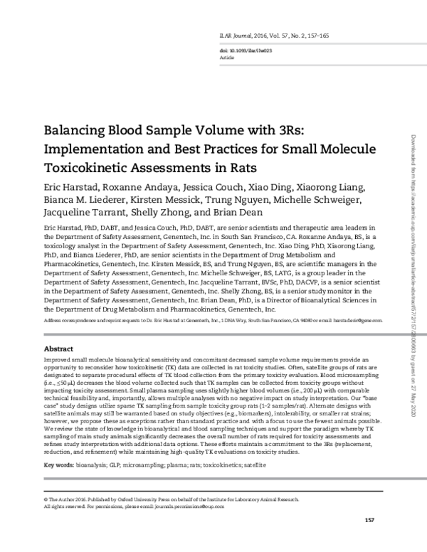 (PDF) Balancing Blood Sample Volume with 3Rs: Implementation and Best ...