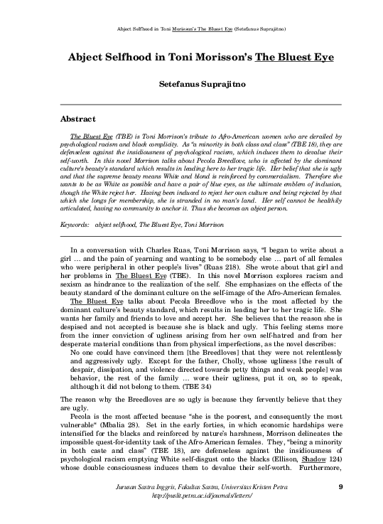 (PDF) Abject Selfhood in Toni Morisson's the Bluest Eye