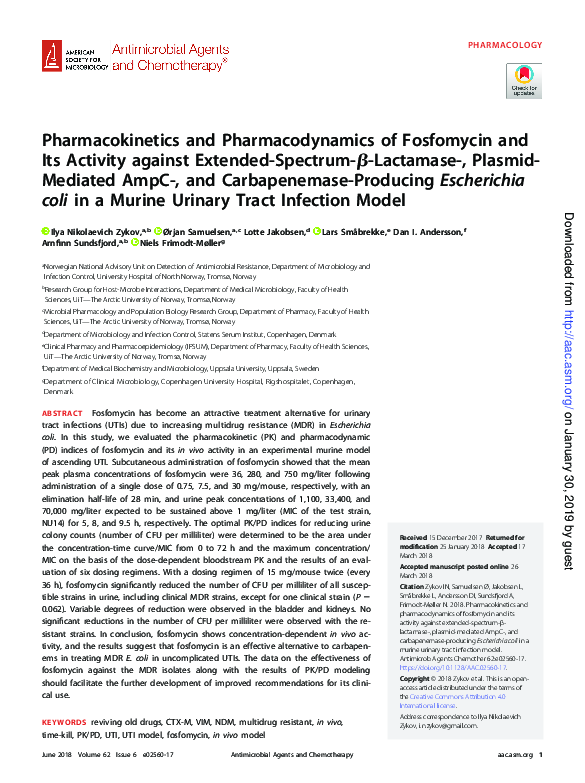 (PDF) Pharmacokinetics and Pharmacodynamics of Fosfomycin and Its Activity against Extended ...