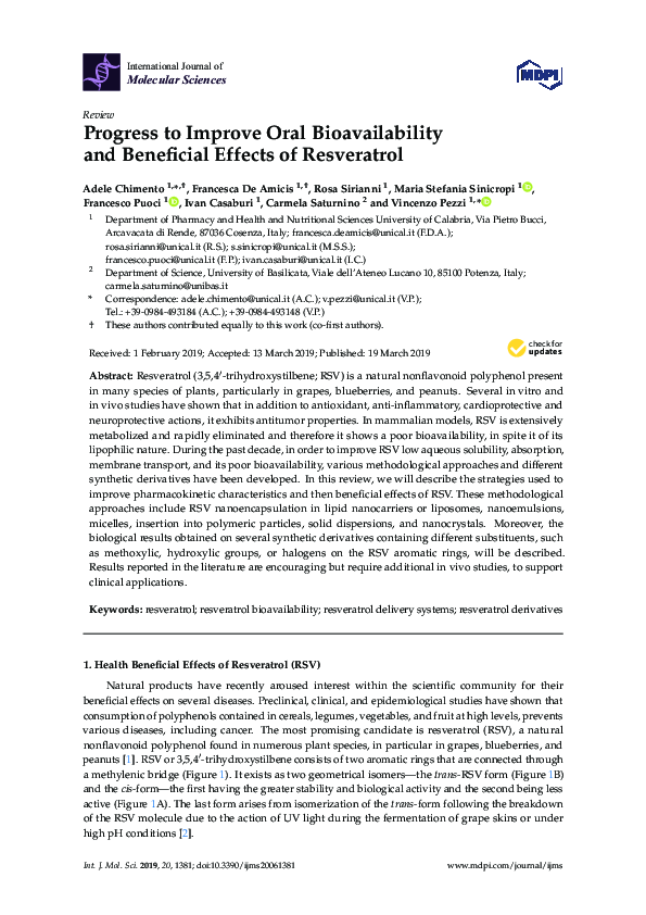 (PDF) Progress to Improve Oral Bioavailability and Beneficial Effects ...