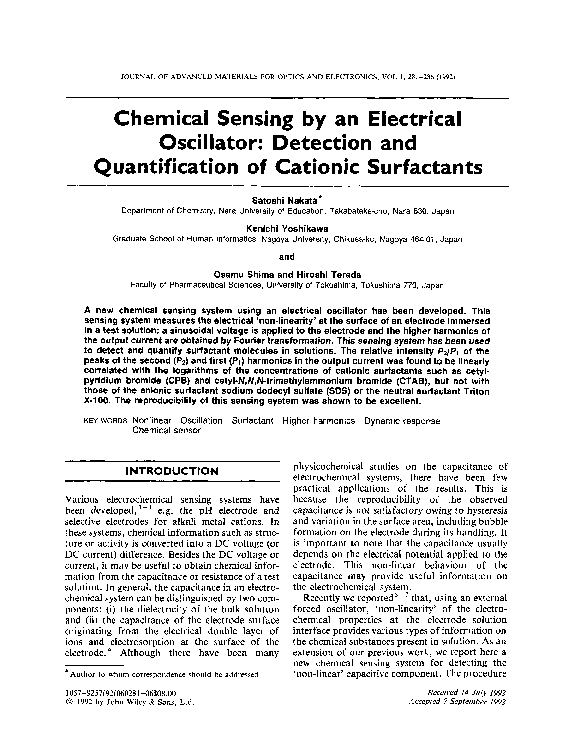 Pdf Chemical Sensing By An Electrical Oscillator Detection And Quantification Of Cationic