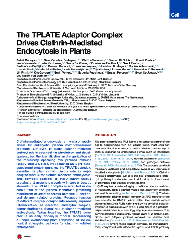 (PDF) The TPLATE Adaptor Complex Drives Clathrin-Mediated Endocytosis ...