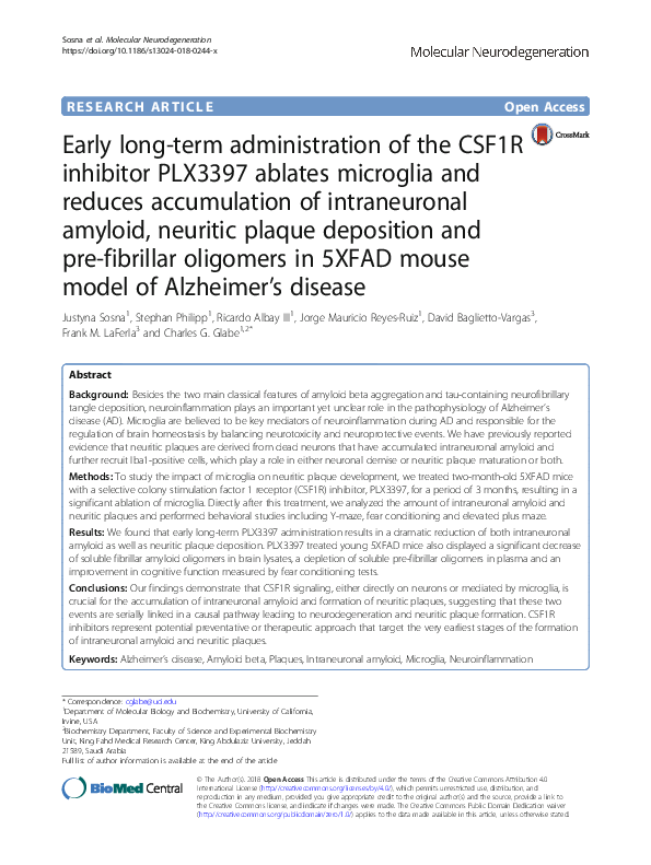 (PDF) Early long-term administration of the CSF1R inhibitor PLX3397 ...