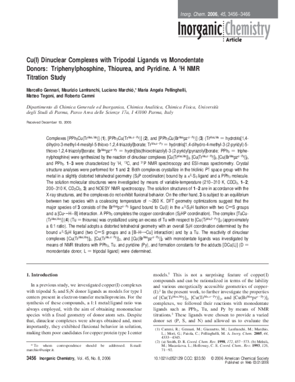 (PDF) Cu(I) Dinuclear Complexes with Tripodal Ligands vs Monodsntate ...