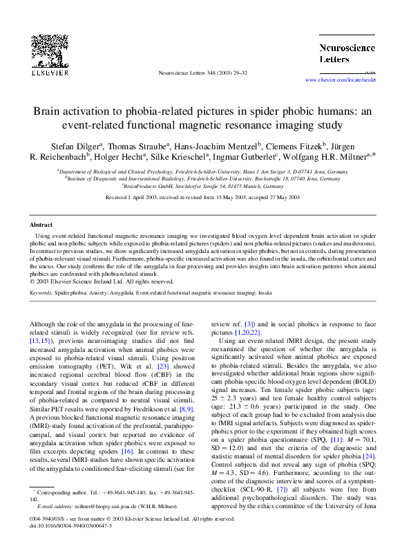 (PDF) Brain activation to phobia-related pictures in spider phobic ...