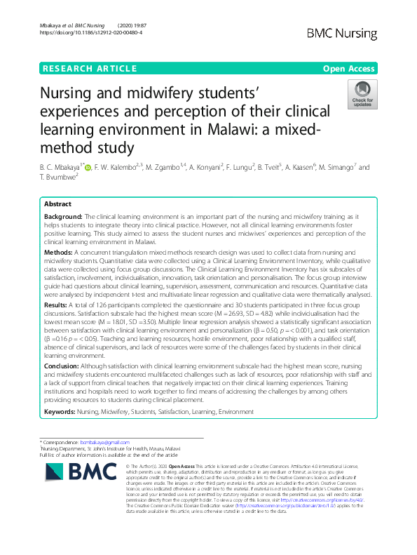 (PDF) Nursing and midwifery students’ experiences and perception of their clinical learning ...