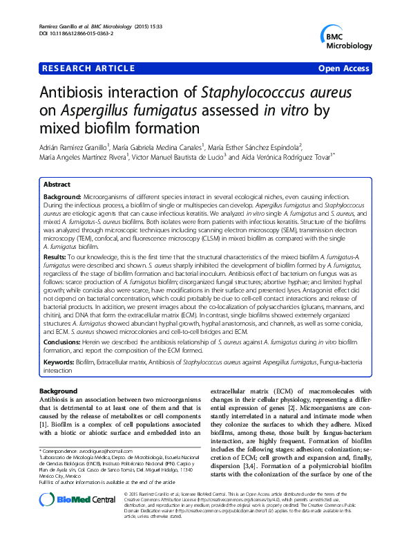 (PDF) Antibiosis interaction of Staphylococccus aureus on Aspergillus ...