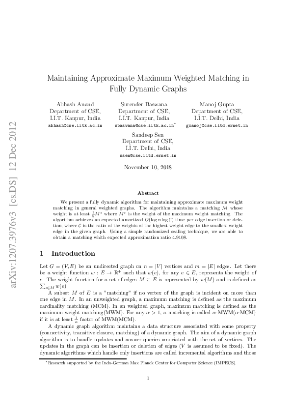 Pdf Maintaining Approximate Maximum Weighted Matching In Fully Dynamic Graphs