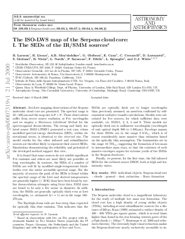 (PDF) The ISO-LWS map of the Serpens cloud core: I. The SEDs of the IR ...