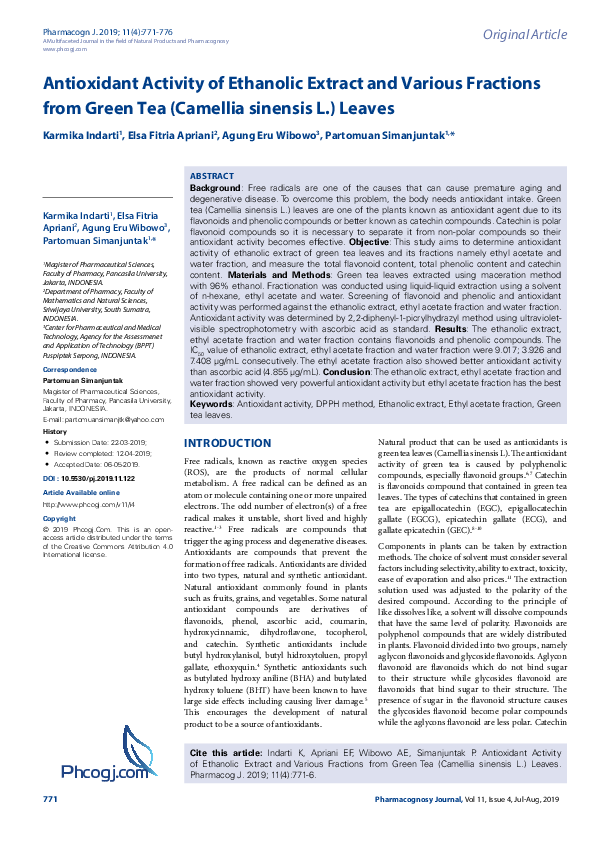 (PDF) Antioxidant Activity of Ethanolic Extract and Various Fractions from Green Tea (Camellia ...