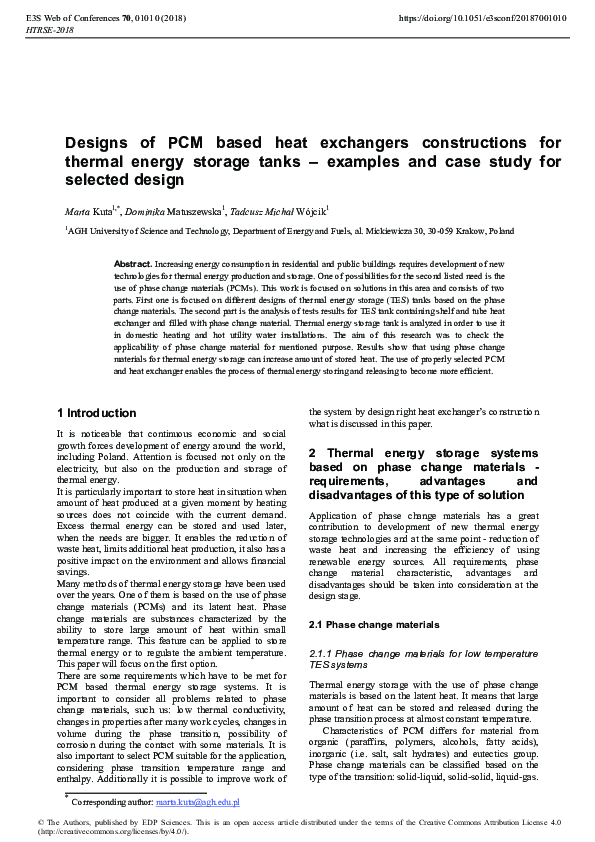 (PDF) Designs of PCM based heat exchangers constructions for thermal ...