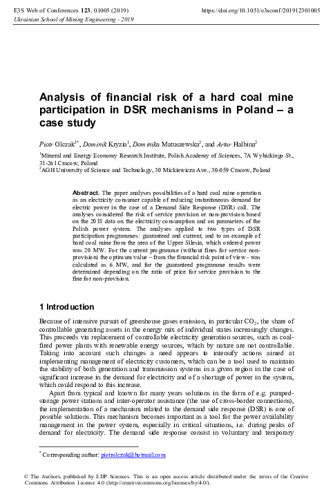 (PDF) Analysis of financial risk of a hard coal mine participation in ...