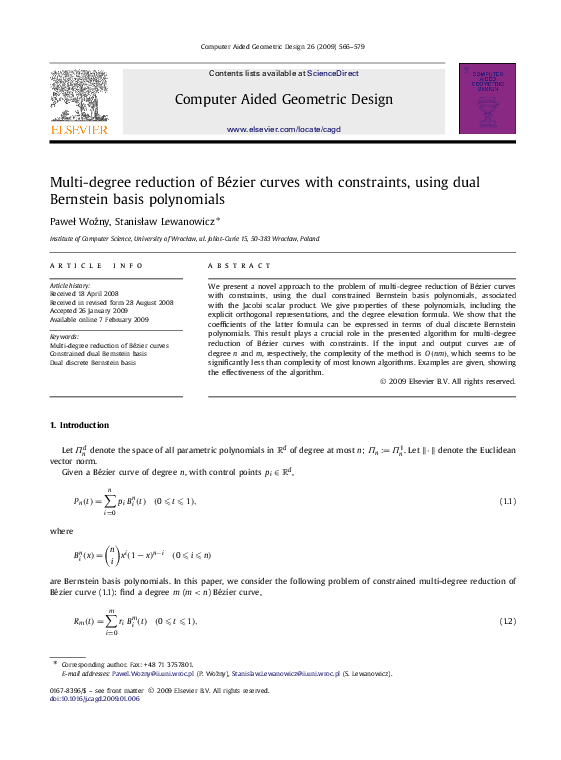 (PDF) Multi-degree reduction of Bezier curves with constraints, using ...